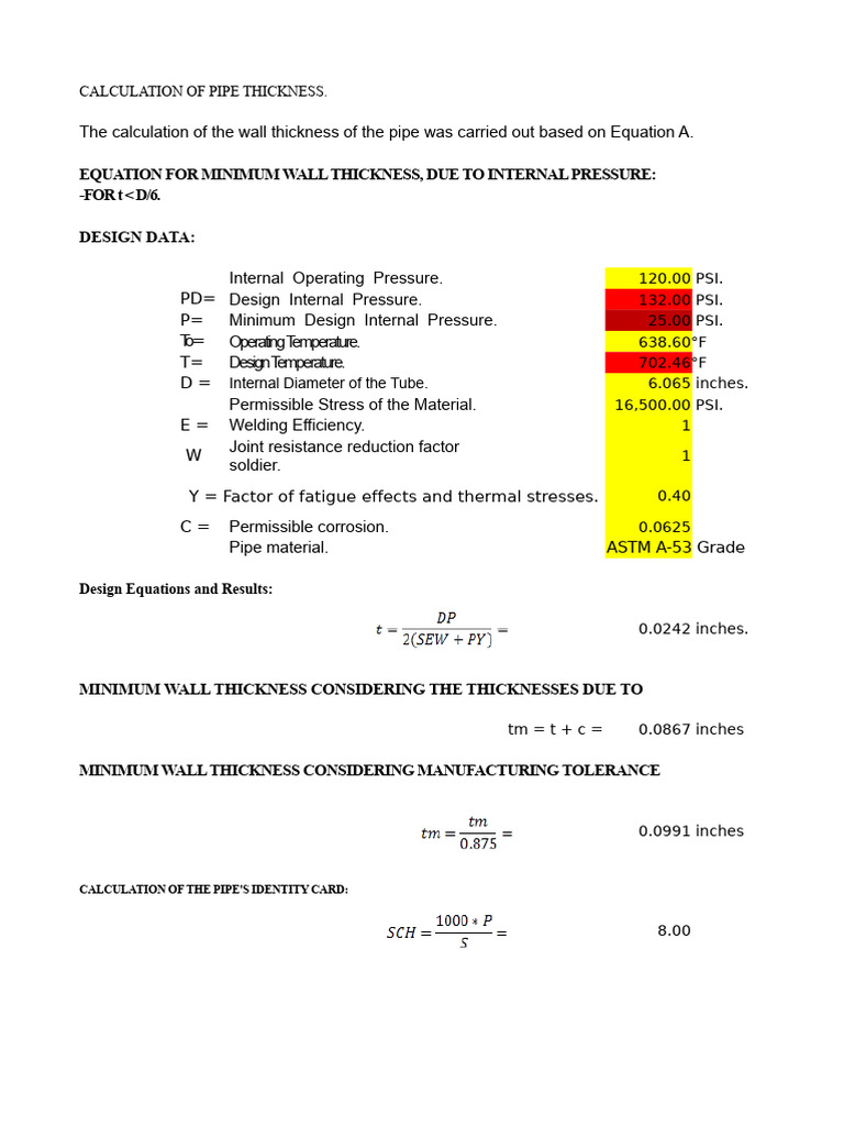 Pipe Thickness Calculation Guide | PDF | Pipe (Fluid Conveyance ...