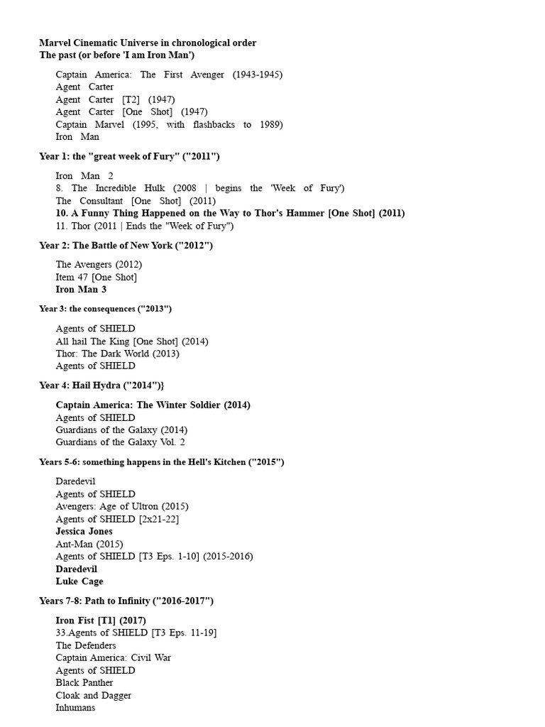Marvel Cinematic Universe in Chronological Order | PDF | Marvel ...