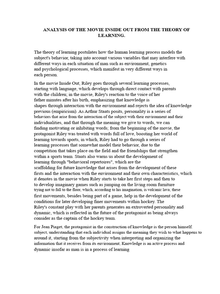 Analysis of The Movie Inside Out Learning Theory | PDF | Learning | Learning Theory (Education)