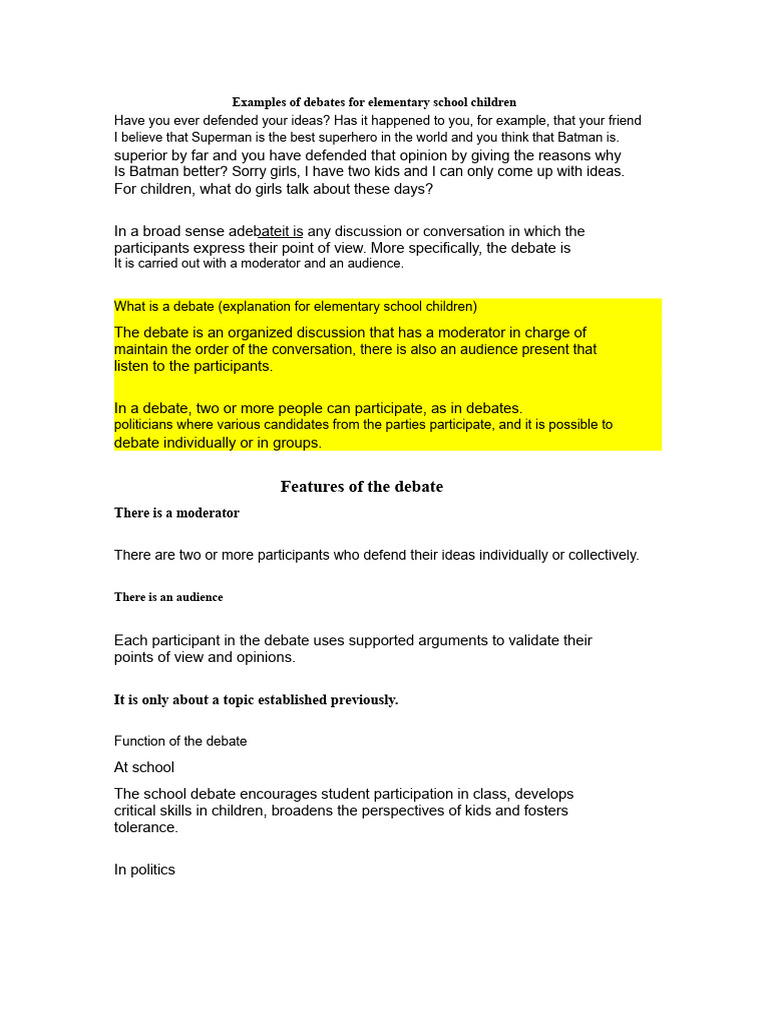 Examples of Debates For Elementary School Children | PDF | Genetically ...