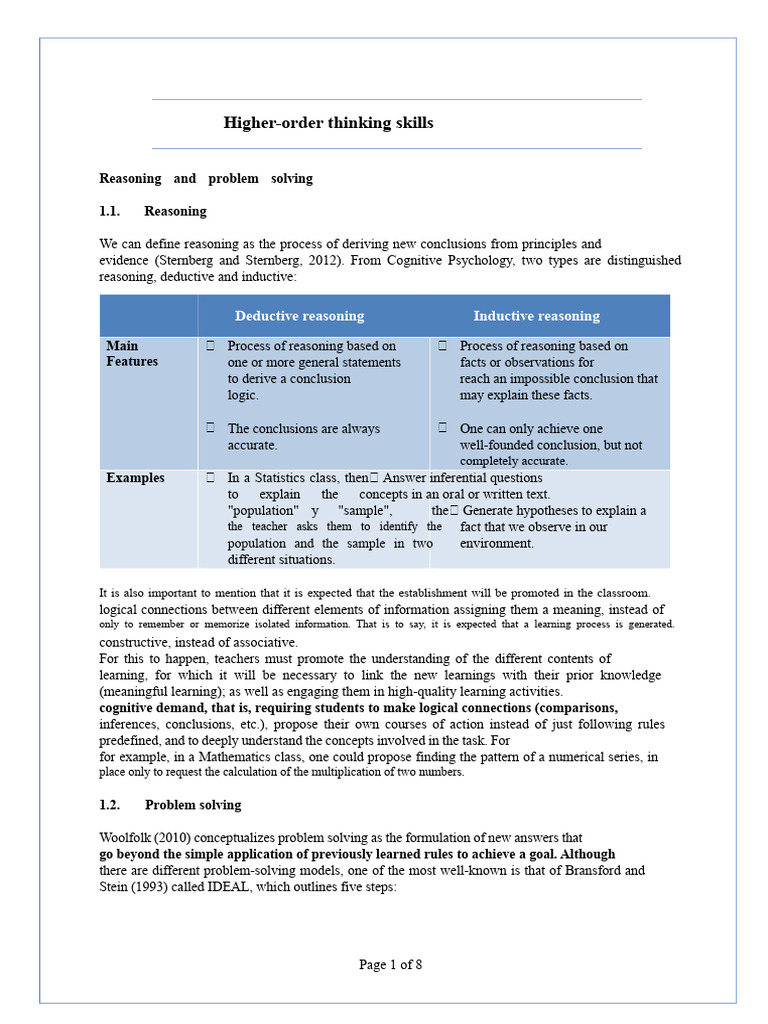 Higher Order Thinking Skills | PDF | Reason | Thought