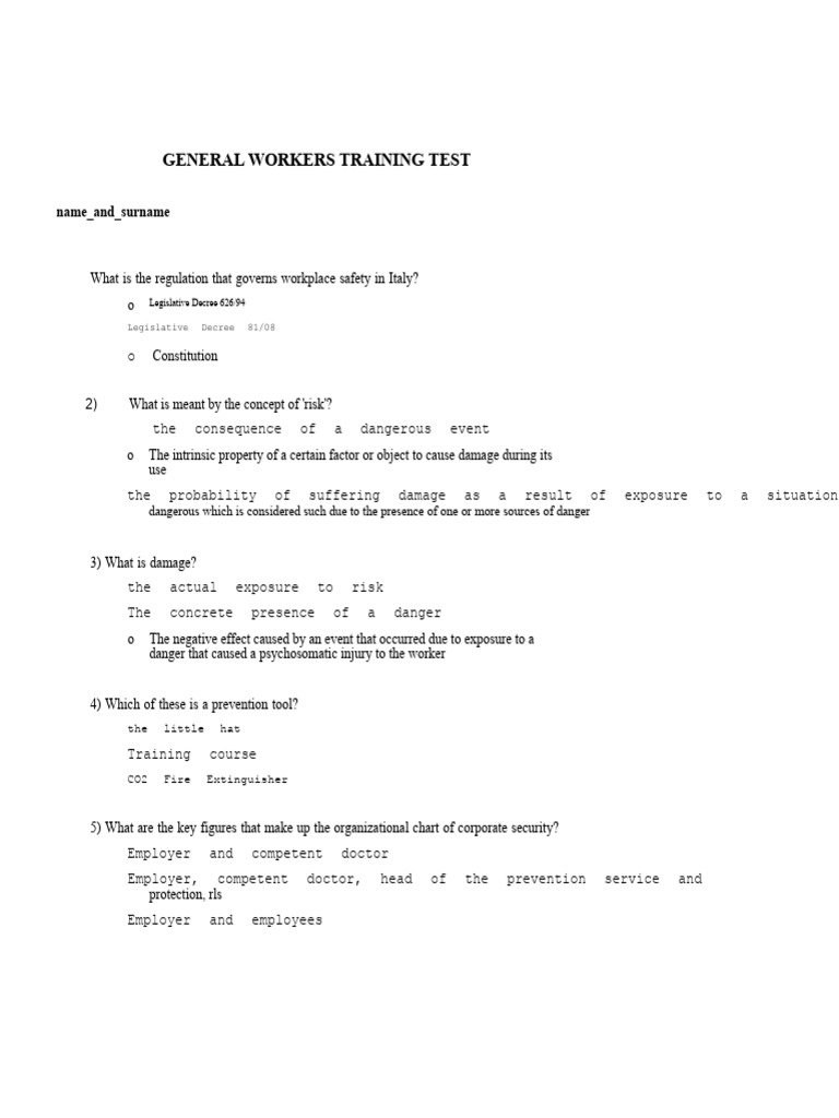General Training Test For Workers | PDF | Employment | Occupational ...