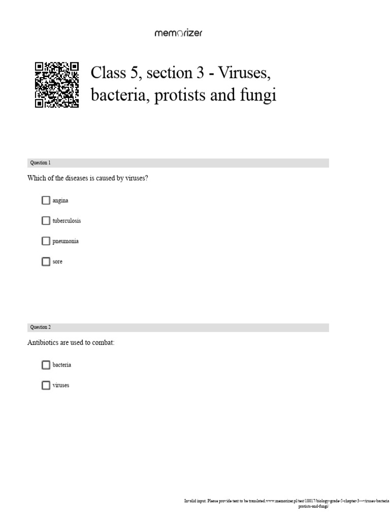 Class 5, Section 3 - Viruses, Bacteria, Protists, and Fungi - SOLVE ...