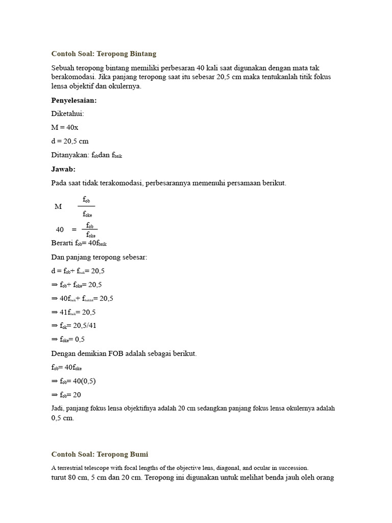 Contoh Soal Dan Jawaban Teropong Bintang | PDF