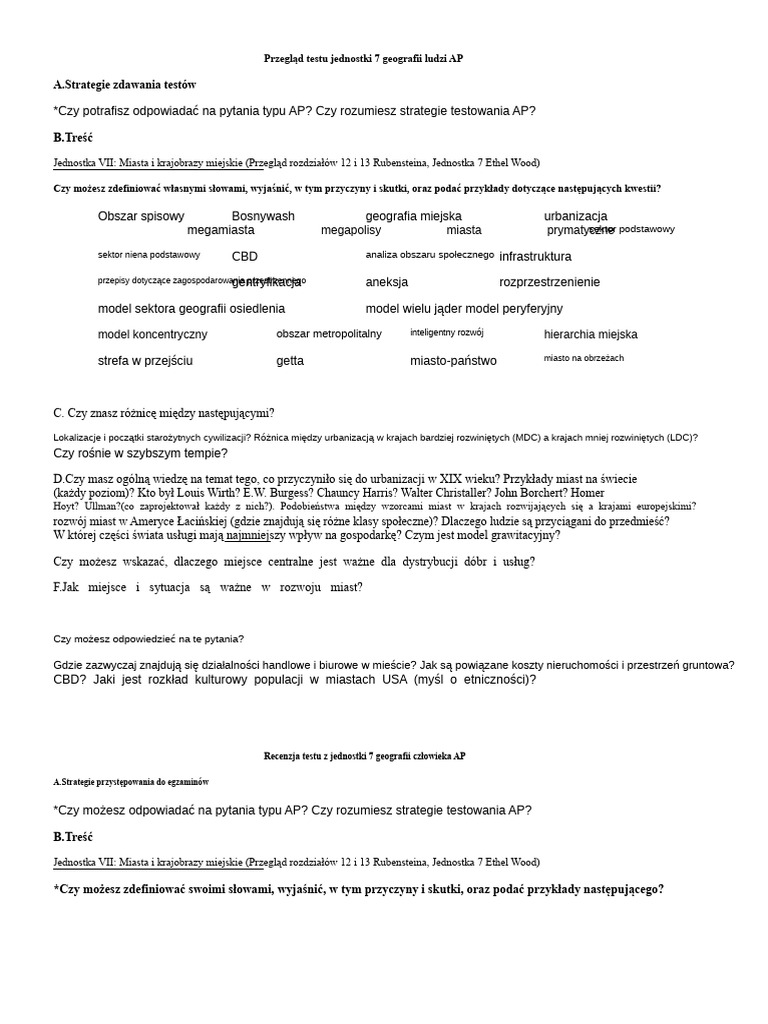 Przegląd Testu Z Jednostki 7 APHuG | PDF