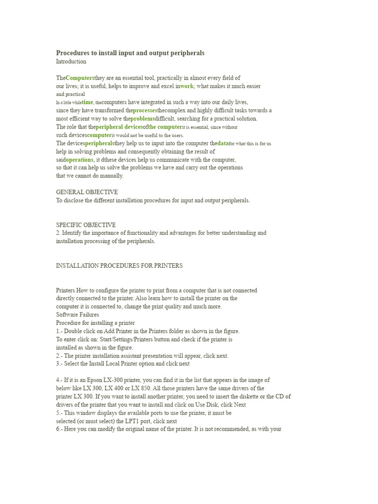 Procedures For Installing Input and Output Peripherals | PDF | Printer (Computing) | Computer File