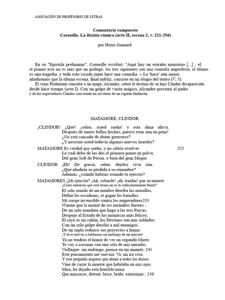 Ejemplo de Comentario Compuesto - Corneille La Ilusión Cómica | PDF | Teatro