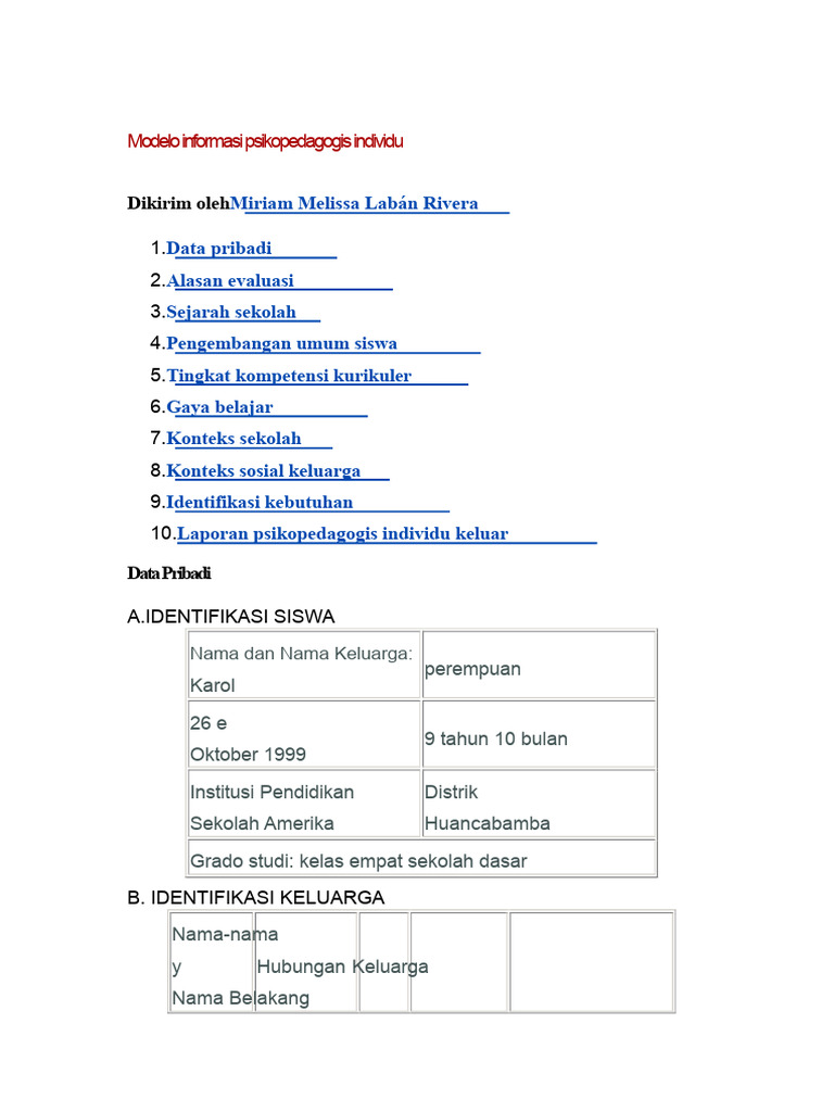 Model Laporan Psikopedagogis Individu | PDF