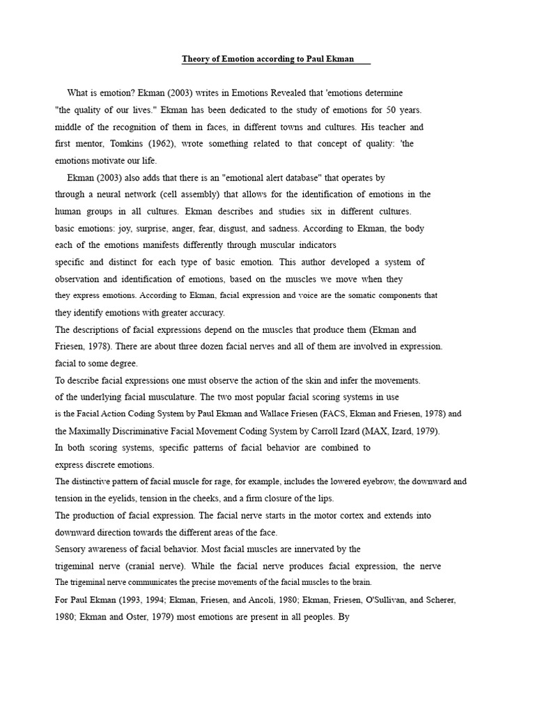 Theory of Emotions - Paul Ekman | PDF | Emotions | Facial Expression