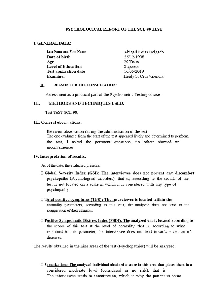 SCL-90 Psychological Report | PDF | Obsessive–Compulsive Disorder | Anxiety