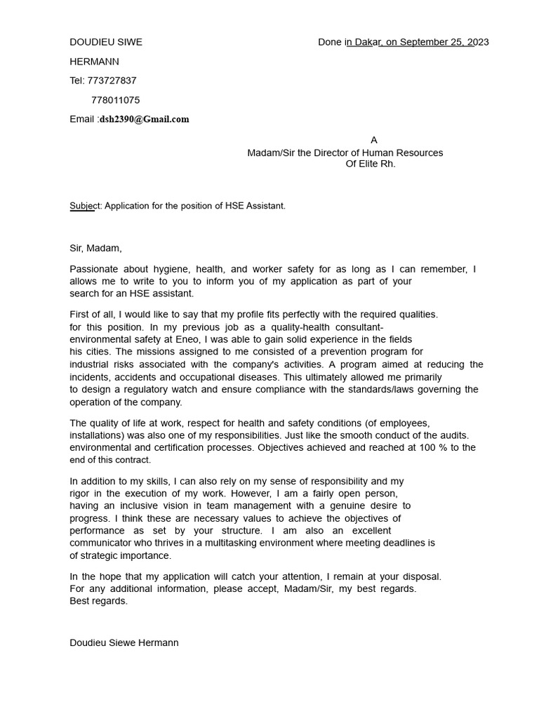 HSE Assistant Application - Doudieu Siewe | PDF