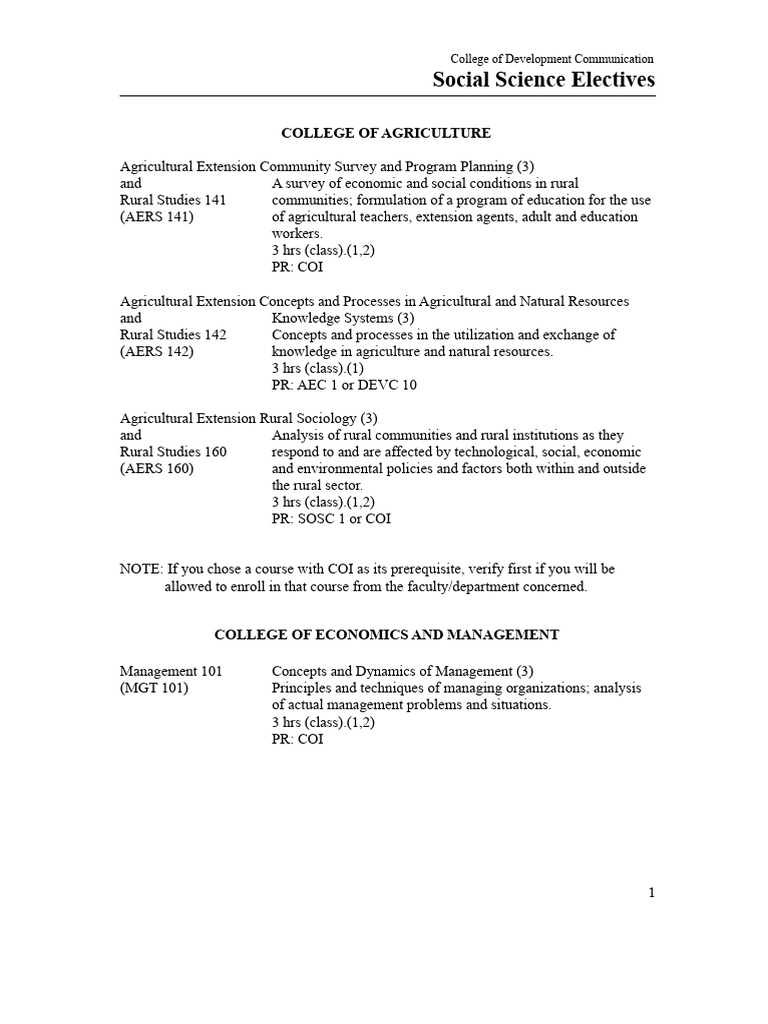 UPLB BSDC Social Science Electives | PDF | Sociology | Social Sciences