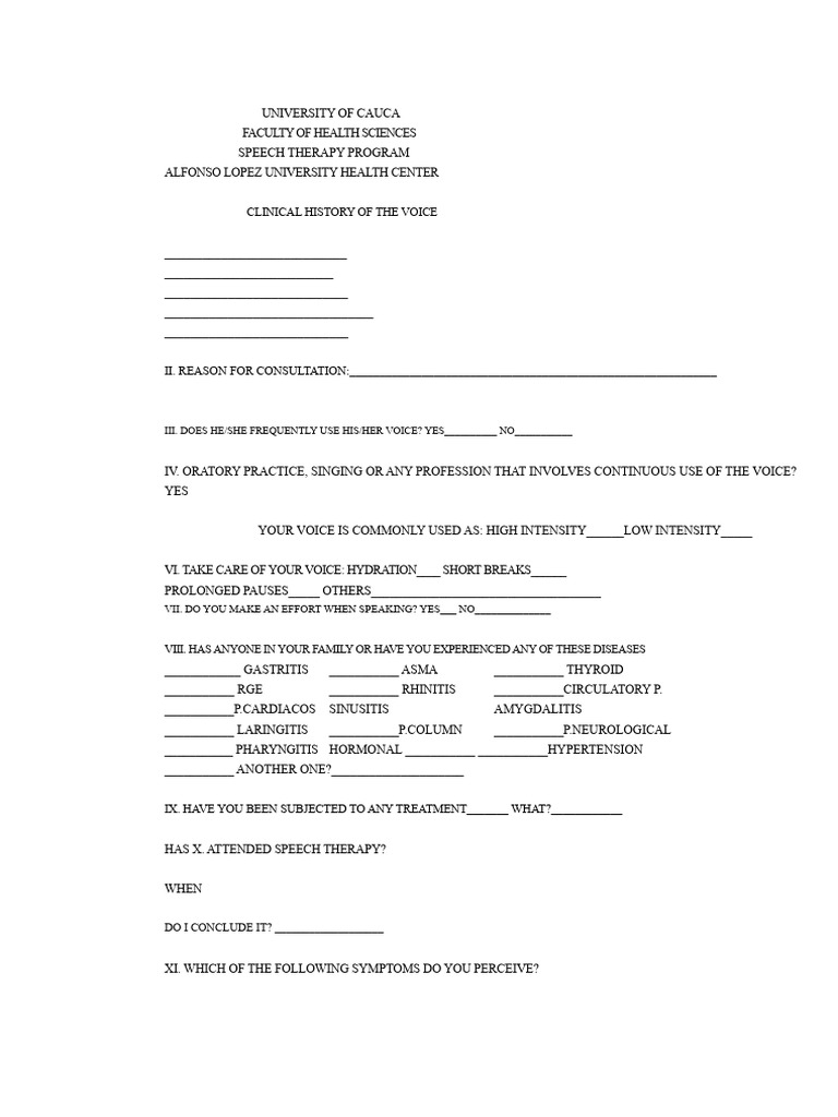 Clinical Voice Assessment Form | PDF | Human Voice | Speech