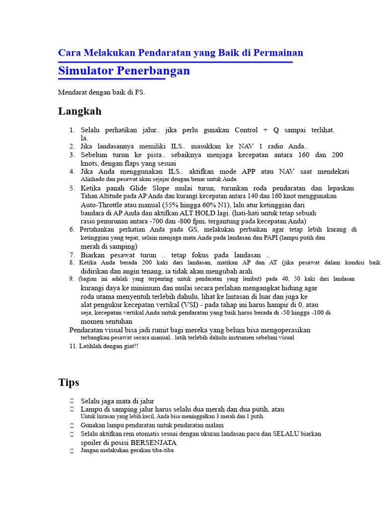 Cara Mendarat Dengan Baik Di Permainan Flight Simulator | PDF