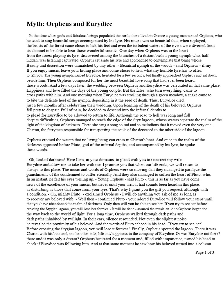 Myth Orpheus And Eurydice Pdf Pdf Orpheus