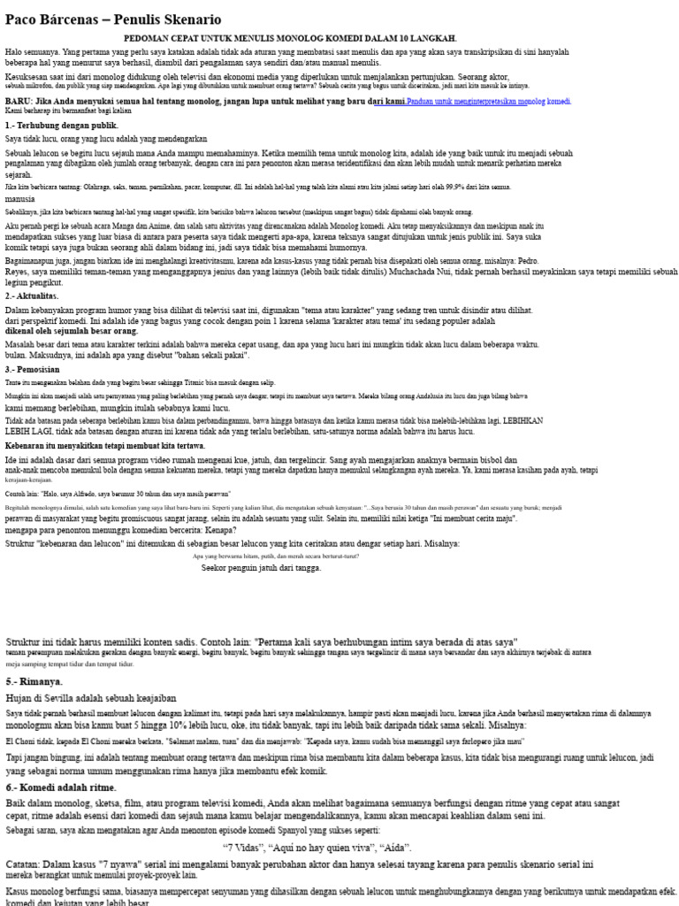 Panduan Menulis Monolog Komedi | PDF