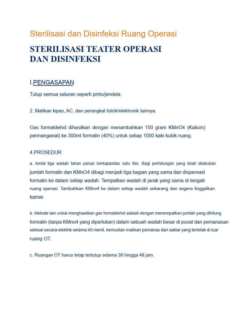 Sterilisasi dan Disinfeksi Ruang Operasi | PDF
