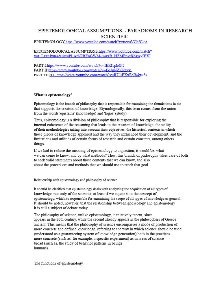 Epistemological Assumptions | PDF | Epistemology | Knowledge