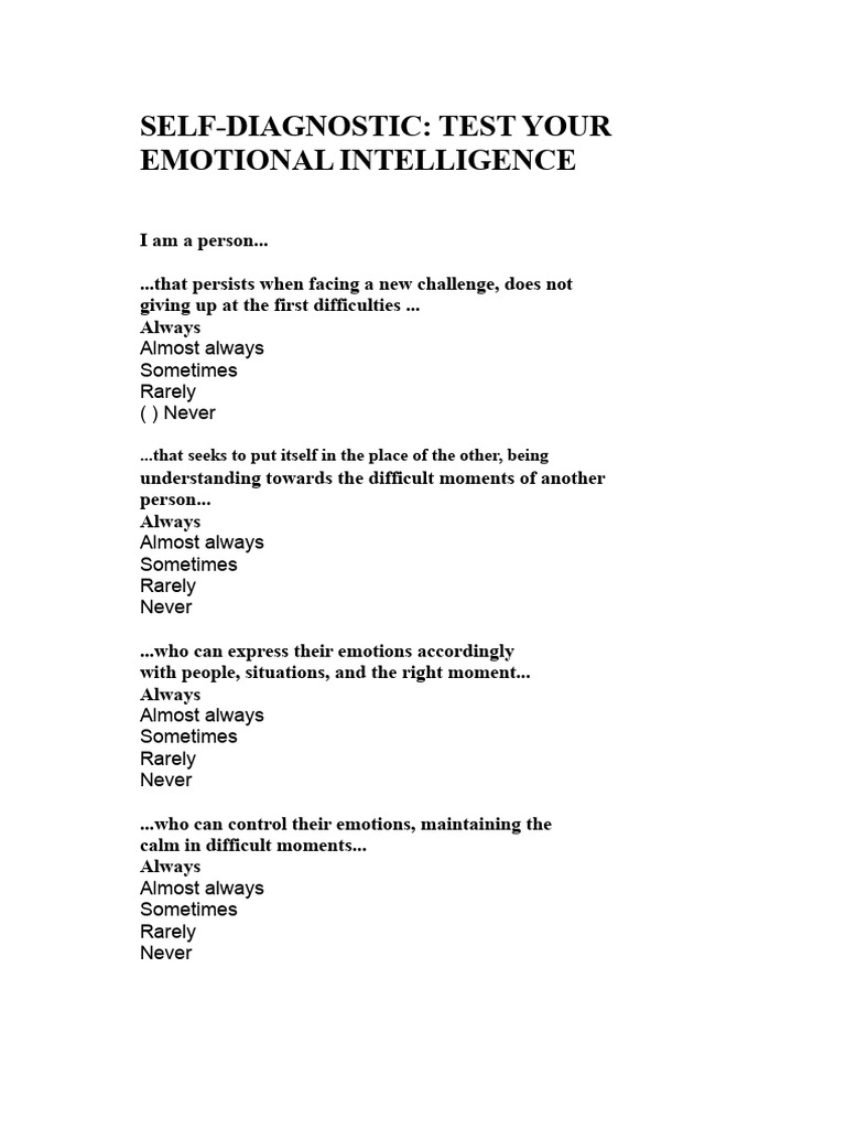 Emotional Intelligence Self-Diagnosis Test | PDF | Empathy | Emotions