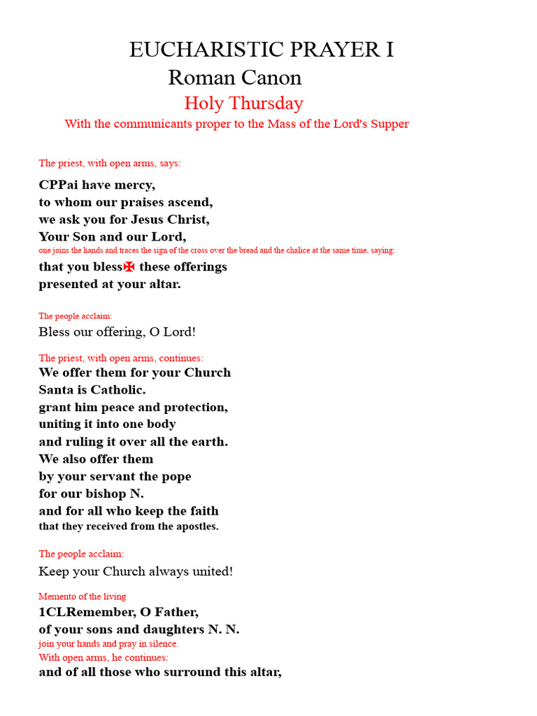 Eucharistic Prayer I: Roman Canon | PDF | Eucharist | Mass (Liturgy)