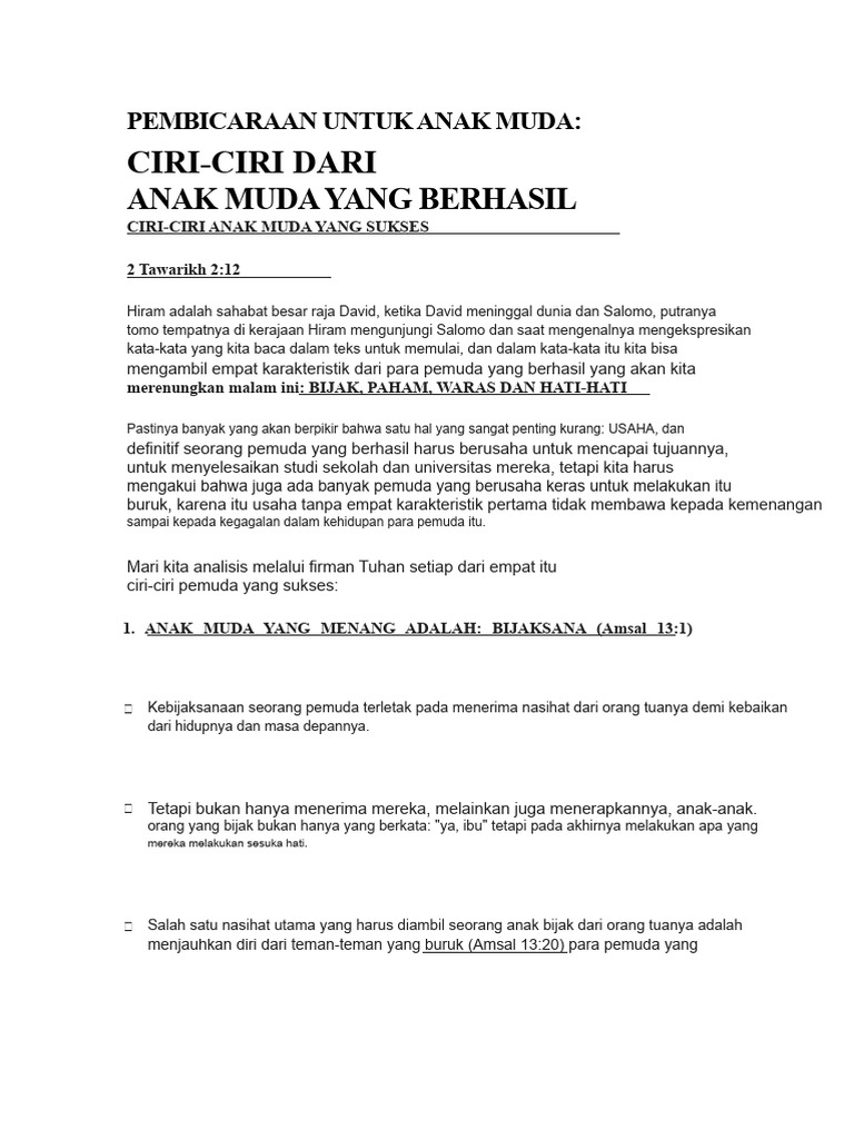 Khotbah Untuk Pemuda | PDF