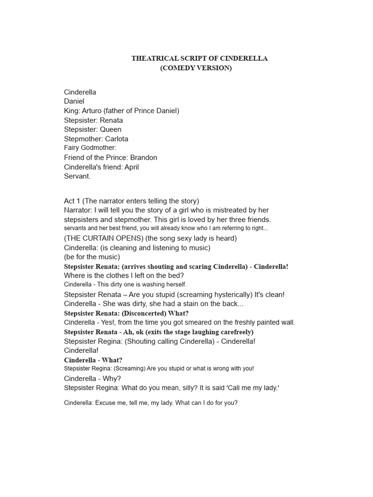 Cinderella Script Comedy Prof. | PDF | Cinderella | European Fairy Tales