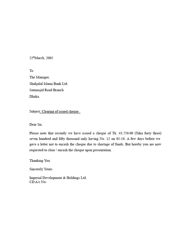 Clearing Cheque Template | PDF