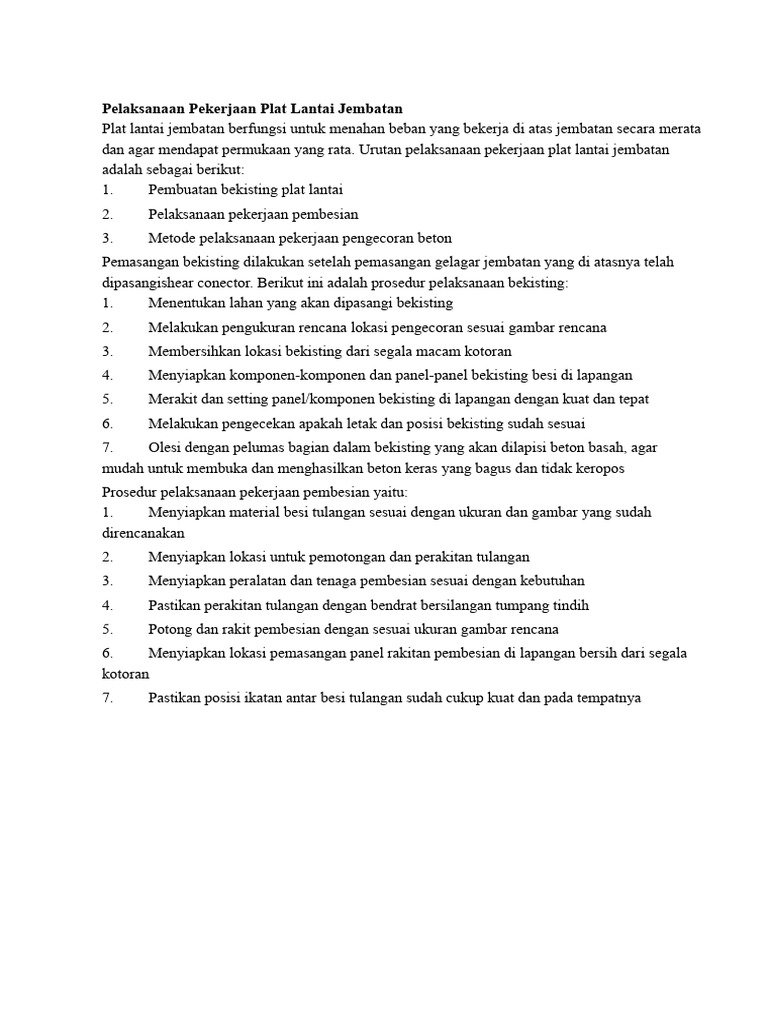 Pelaksanaan Pekerjaan Plat Lantai Jembatan | PDF