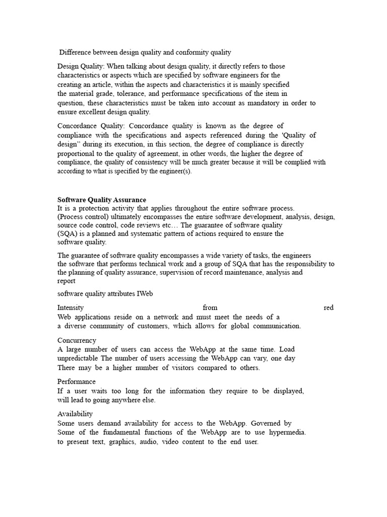 Difference Between Design Quality and Conformance Quality | PDF ...