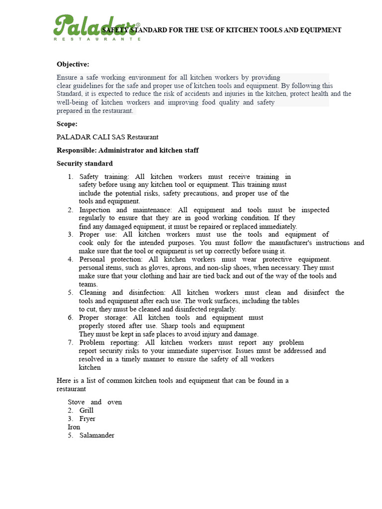 Kitchen Safety Standards and Guidelines | PDF | Safety | Kitchen