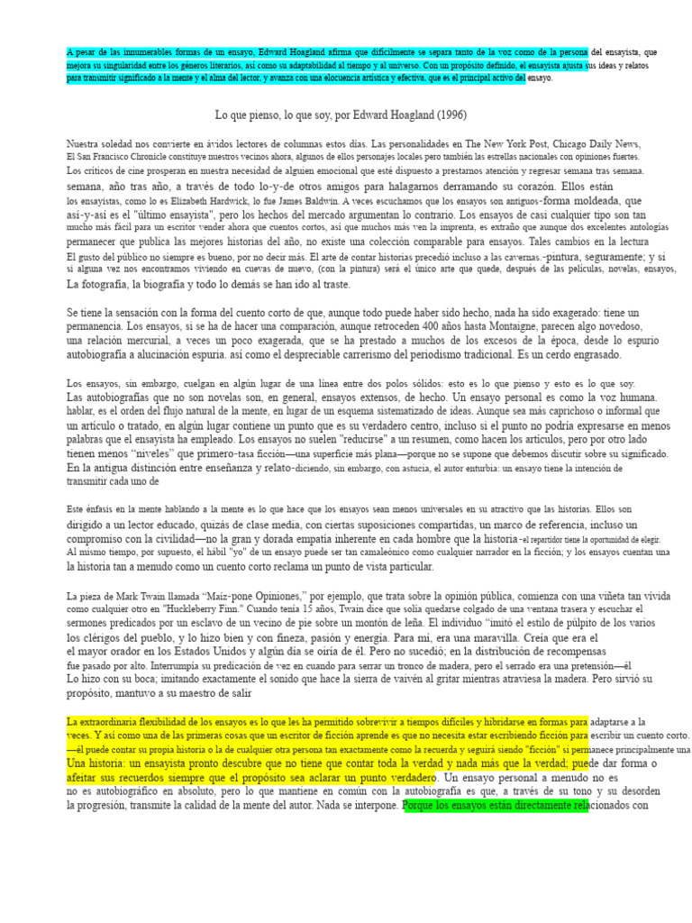 Lo Que Pienso, Lo Que Soy Edward Hoagland | PDF | Ensayos | Cuentos