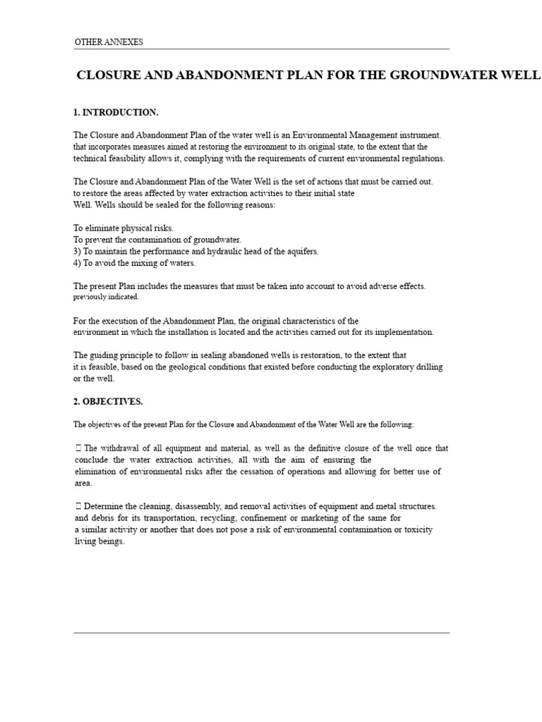 Water Well Closure and Abandonment Plan | PDF | Groundwater | Concrete