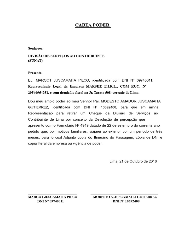 Carta Poder para Representação Legal | PDF