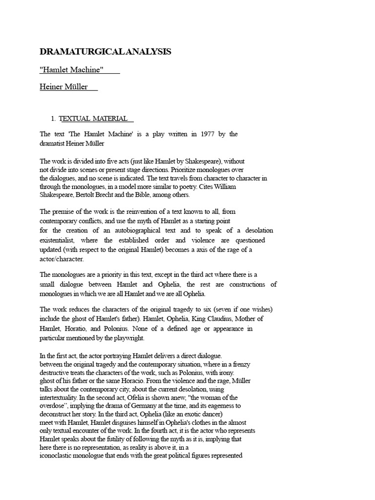 Dramaturgical Analysis of The Hamlet Machine | PDF | Hamlet