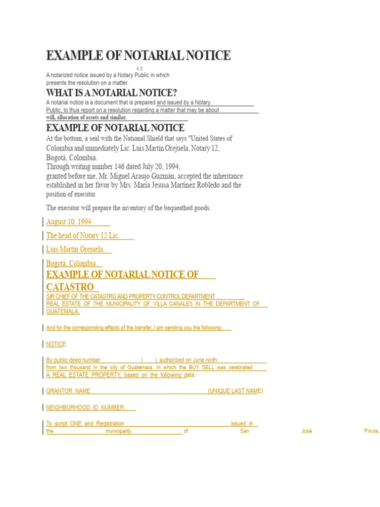 Example of Notarial Notice | PDF | Deed | Common Law