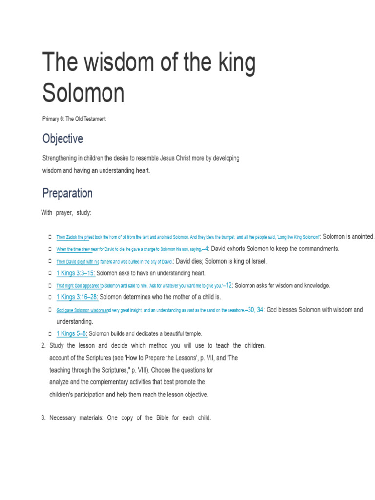 The Wisdom of King Solomon | PDF | Solomons | Books Of Kings