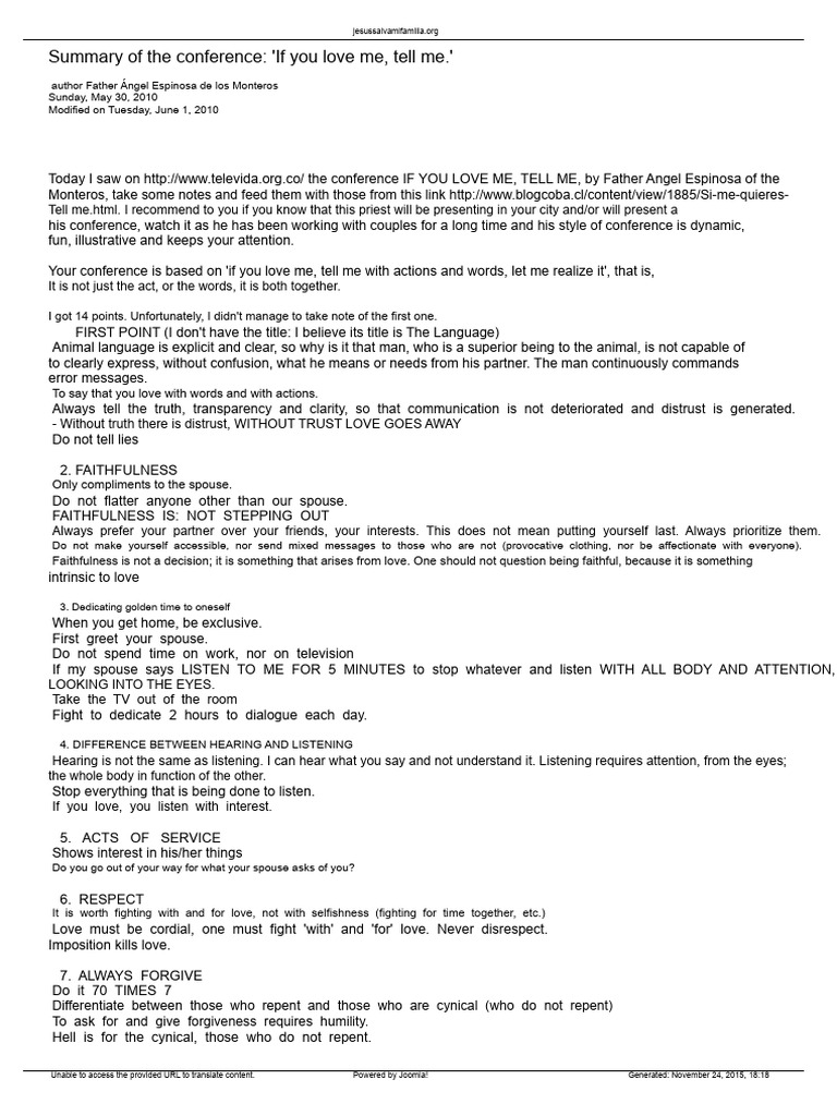 Summary of The Conference "If You Love Me, Say It" | PDF | Love ...