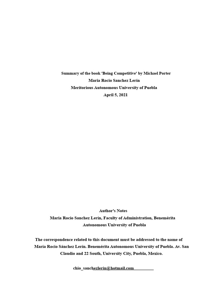 Summary of The Book "Being Competitive" by Michael Porter | PDF | Waste ...
