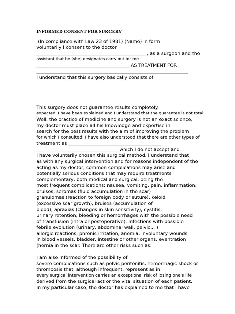 Informed Consent For Surgery | PDF | Surgery | Informed Consent
