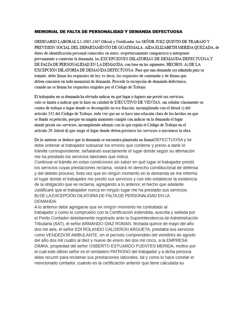 Memoriales Laborales Guatemala | PDF | Demanda judicial | Guatemala