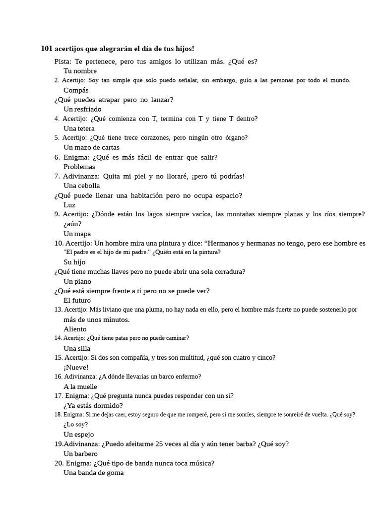 101 Acertijos Divertidos para Niños | PDF