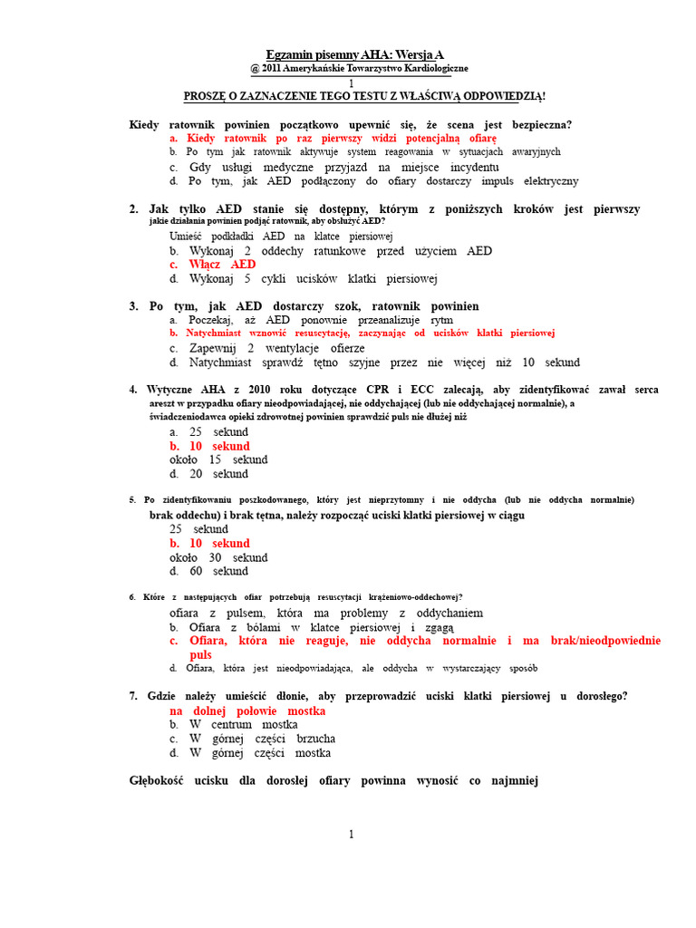 Egzamin Pisemny CPR AHA | PDF
