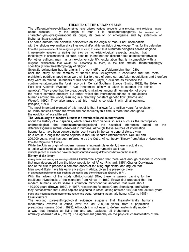 Theories of Human Origin Explained | PDF | Heredity | Evolution