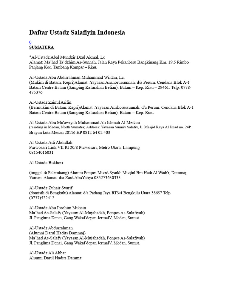List of Salafi Ustadz | PDF | Sheikh | Medina