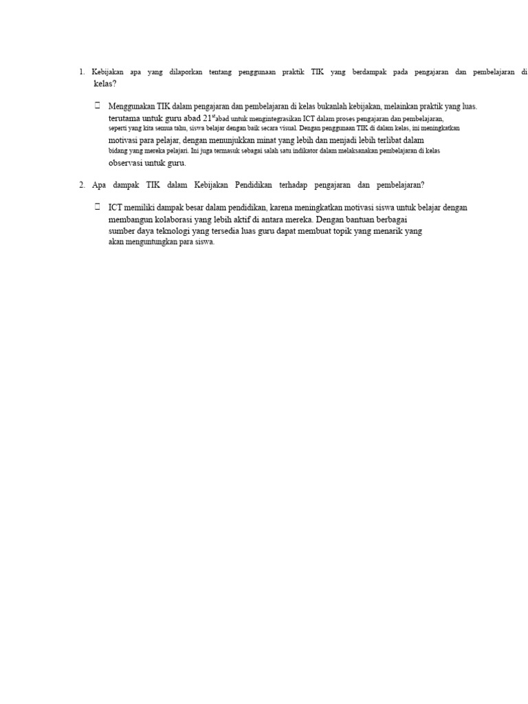 Kebijakan Apa Yang Dilaporkan Tentang Penggunaan Praktik TIK Yang ...