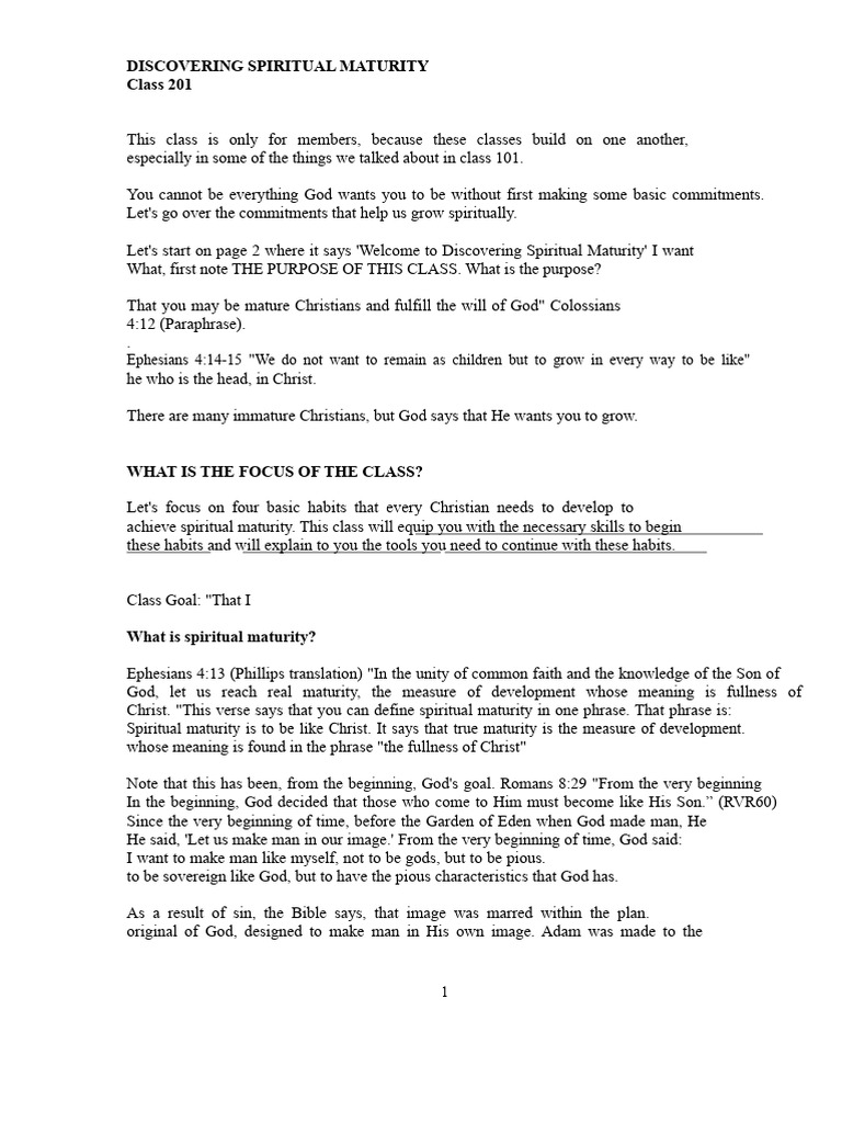 Discovering Spiritual Maturity 201 | PDF | Disciple (Christianity) | Bible
