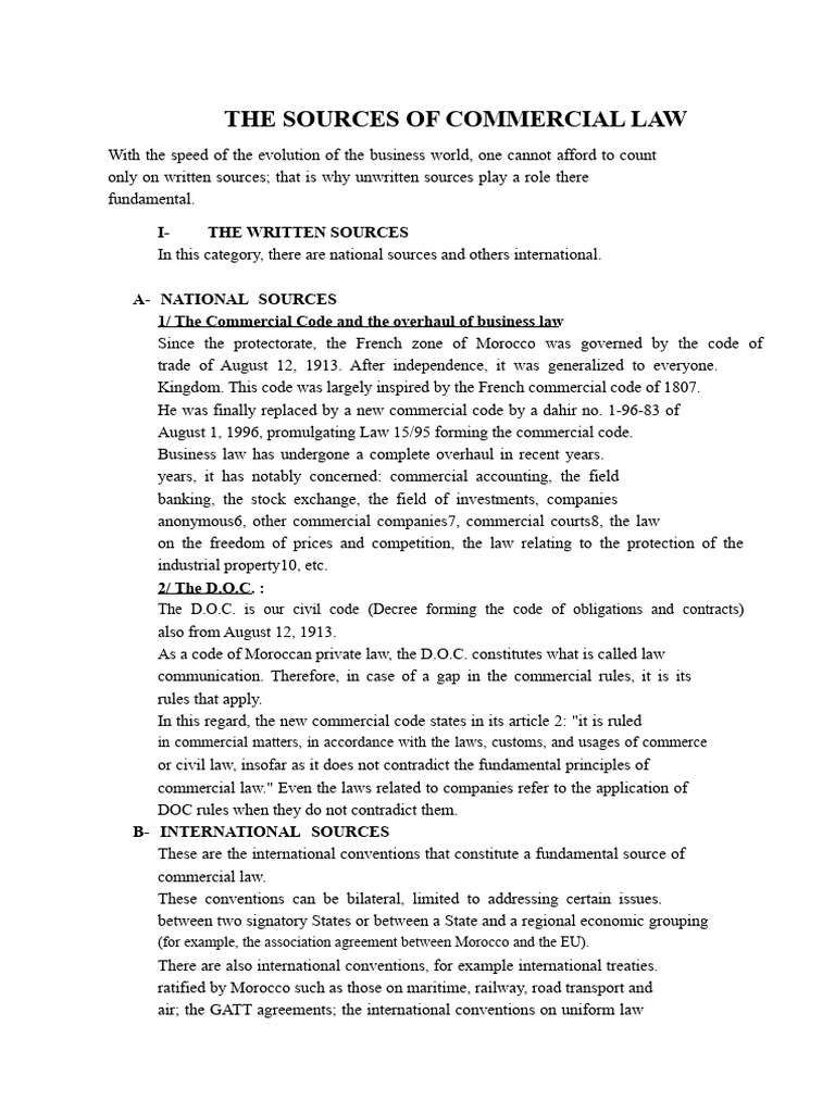 Sources of Commercial Law in Morocco | PDF | International Law | Treaty