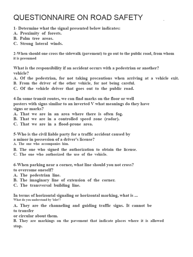 Road Safety Questionnaire Guide | PDF | Traffic | Traffic Light