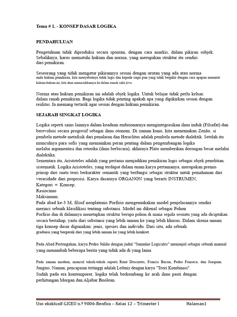 Tema I - Dasar-Dasar Logika | PDF
