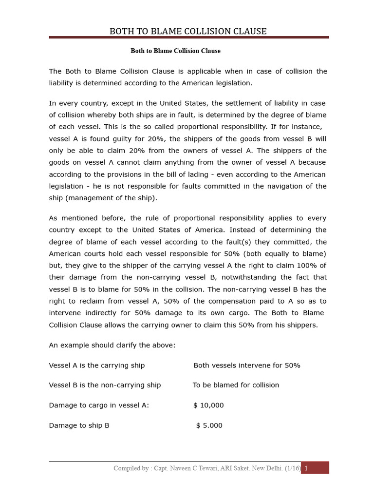Both To Blame Collision Clause | PDF | Bill Of Lading | Ships